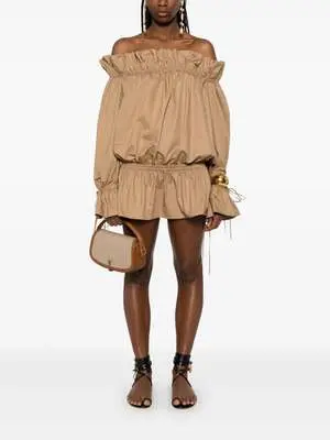 Saint Laurent Off-shoulder Cotton Dress With Ruffle Detail