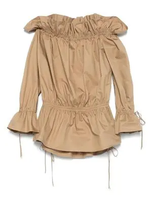 Saint Laurent Off-shoulder Cotton Dress With Ruffle Detail - Multicolor