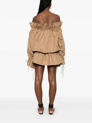 Saint Laurent Off-shoulder Cotton Dress With Ruffle Detail - Multicolor