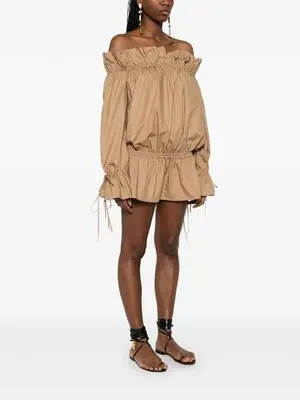 Saint Laurent Off-shoulder Cotton Dress With Ruffle Detail - Multicolor