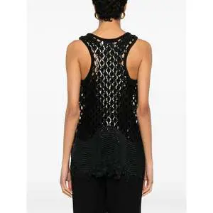 Sportmax Sequin Embellishment Open Knit Scoop Neck Sleeveless Top