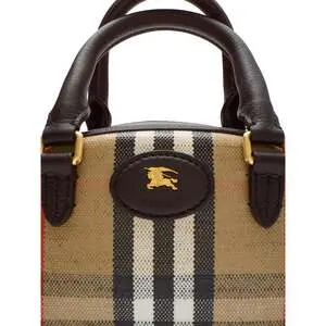 Burberry Check Coated Cotton Blend Bowling Bag With Leather Trim - Cream