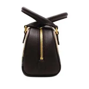 Burberry Check Coated Cotton Blend Bowling Bag With Leather Trim - Cream