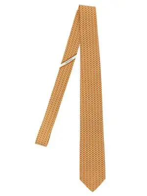 FERRAGAMO Silk Gancini Jacquard Tie - Orange