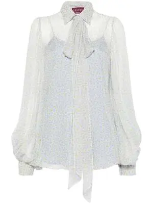 Gucci Silk Shirt With Pussy Bow And Floral Print - Multicolor