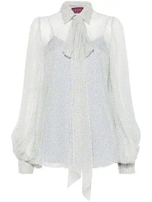 Gucci Silk Shirt With Pussy Bow And Floral Print - Multicolor