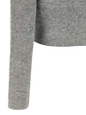 SELF-PORTRAIT Grey Fluffy Crystal Trim Alpaca & Wool Blend Cardigan - Gray