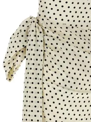 SELF-PORTRAIT Polka Dot Satin Asymmetrical Draped Mini Dress - Multicolor