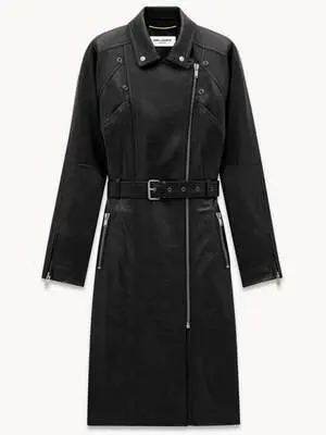 Saint Laurent Leather Belted Coat - Multicolor