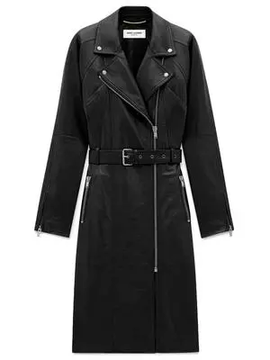 Saint Laurent Leather Belted Coat - Multicolor