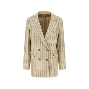 BLAZÉ MILANO Beige Striped Double-breasted Blazer