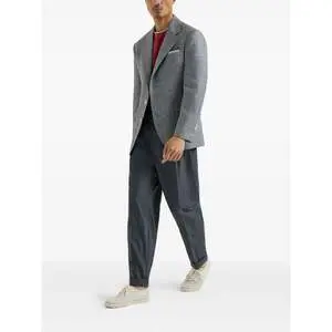 Brunello Cucinelli Grey Silk, Wool, And Eco Linen Blazer - Gray