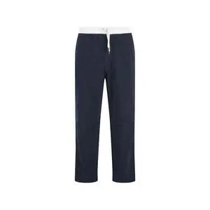 Brunello Cucinelli Navy Cotton And Linen Blend Trousers - Blue