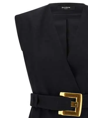 Balmain Wrap Dress With Gold Tone Buckle
