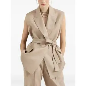 Brunello Cucinelli Sleeveless Belted Vest - Cream