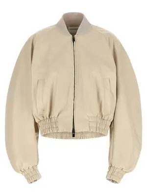 Andamane Sierra Bomber Jacket In Grainy Leather-effect Fabric - Cream