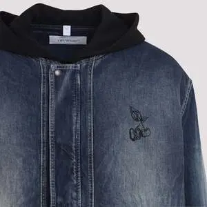 Off-White Cherry Fleece Hooded Denim Jacket