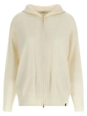 Max Mara MAX MARA MxpCrusca Cashmere Zip-Up Hooded Cardigan White