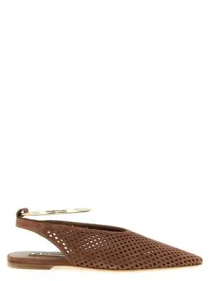 JIL SANDER Sling Back Pointed Openwork Suede Ballet Flats With Removable Metal Anklet - Brown