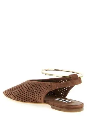 JIL SANDER Sling Back Pointed Openwork Suede Ballet Flats With Removable Metal Anklet - Brown