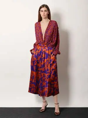 Dries Van Noten Soni Printed Viscose A-line Skirt - Orange