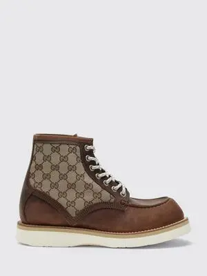 Gucci Calf Leather And Canvas Lace-up Boots