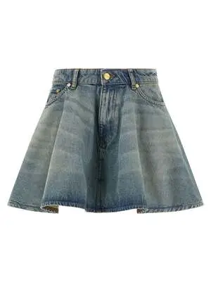 GANNI Tint Rigid Denim Mini Skirt With Contrast Stitching