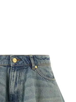 GANNI Tint Rigid Denim Mini Skirt With Contrast Stitching