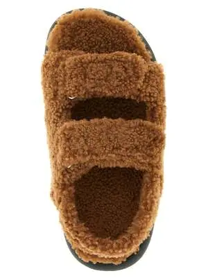 Moon Boot Shearling Sandals With Embossed Logo - Brown