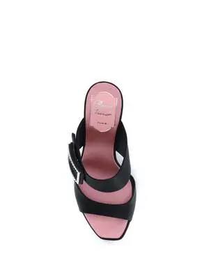 ROGER VIVIER Trompette Mules Sandals With Crystal Buckle - Black