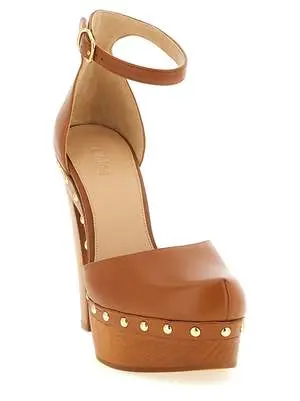 Chloé Lola Platform Pumps With Studded Wooden Frame - Brown