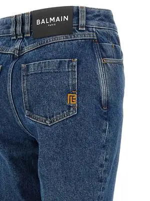 Balmain High Waist Embroidered Jeans - Blue
