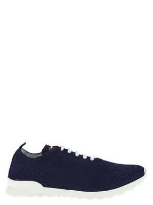 Kiton Mesh Technical Fabric Lace-up Sneakers With Embroidered Logo - Blue