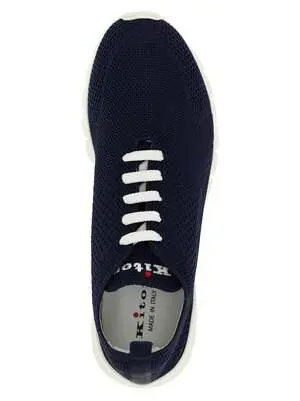 Kiton Mesh Technical Fabric Lace-up Sneakers With Embroidered Logo - Blue