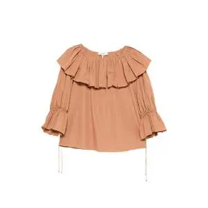 Chloé CHLOE Ruffled Cotton Long Sleeve Blouse Brown