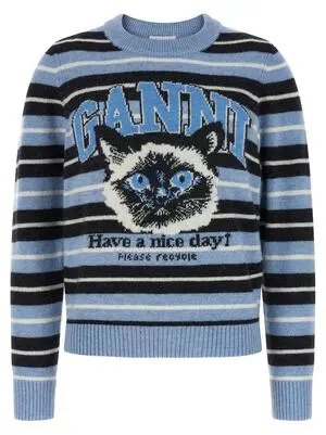 GANNI Graphic Wool Striped Sweater - Blue