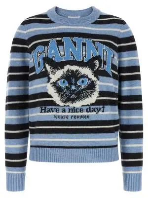 GANNI Graphic Wool Striped Sweater - Blue