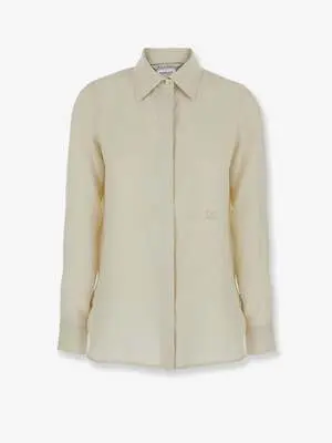 Max Mara Linen Shirt With Monogram Embroidery - Cream