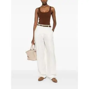 Max Mara Striped High-waisted Linen Trousers - Cream