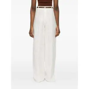 Max Mara Striped High-waisted Linen Trousers - Cream