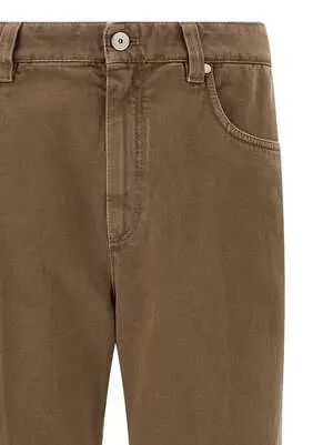Brunello Cucinelli Garment-dyed Denim Trousers - Cream