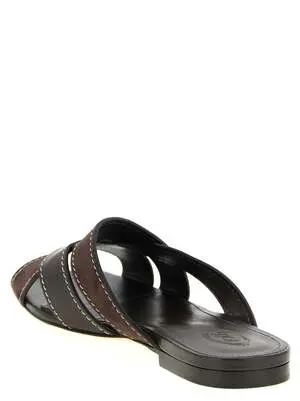 TOD'S Woven Leather And Suede Sandals With Square Toe