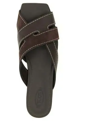 TOD'S Woven Leather And Suede Sandals With Square Toe