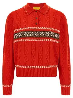 Guest In Residence Cable Collegiate Polo Sweater - Red