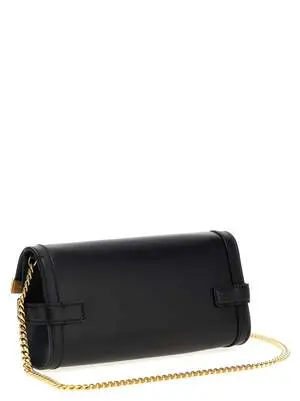 Balmain B-buzz 23 Leather Clutch Bag With Logo Closure - Black