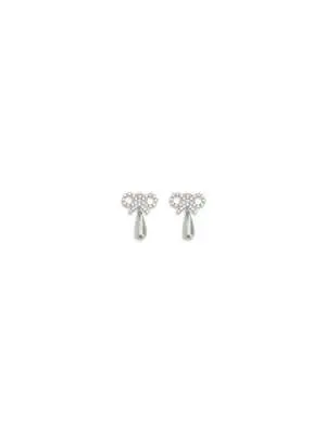 SELF-PORTRAIT Crystal Bow Pearl Drop Earrings - Silver