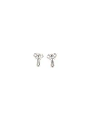 SELF-PORTRAIT Crystal Bow Pearl Drop Earrings - Silver