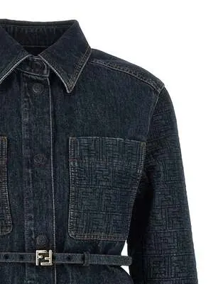 Fendi Ff" All-over Denim Jacket - Blue
