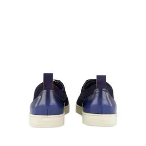 Santoni Navy Suede And Leather Low Top Sneakers