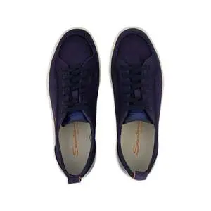 Santoni Navy Suede And Leather Low Top Sneakers